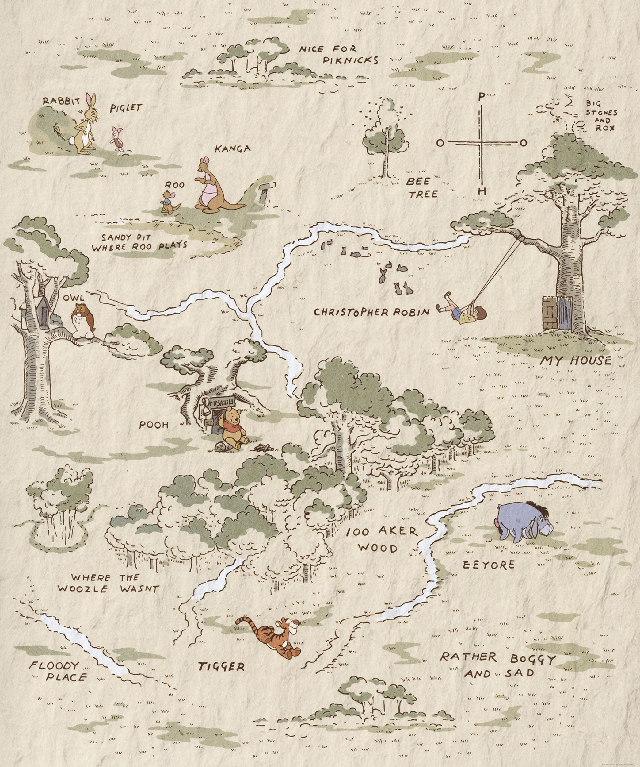 Winnie Pooh Map 200x240cm Non-Woven Murals | Yourdecoration.co.uk